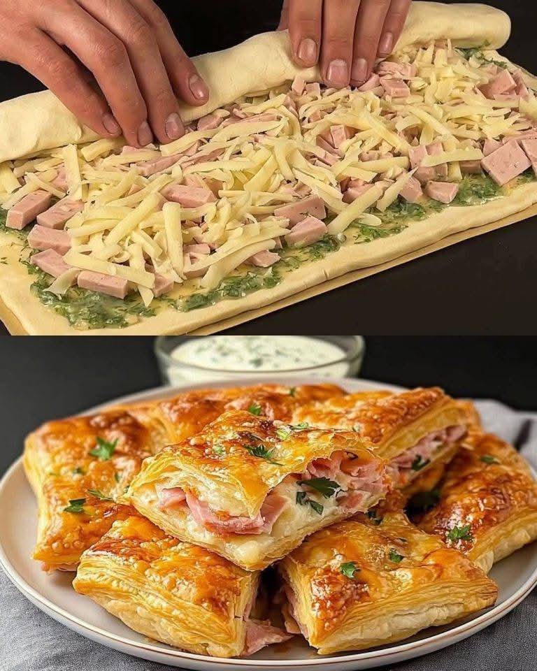 Garlic Butter Ham and Cheese Puff Pastry Twists with Roasted Garlic ...