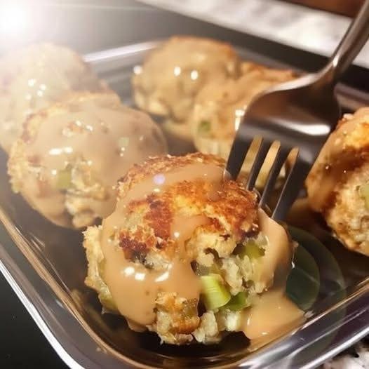 Homemade Chicken & Stuffing Meatballs with Gravy - Tasty Family Recipes